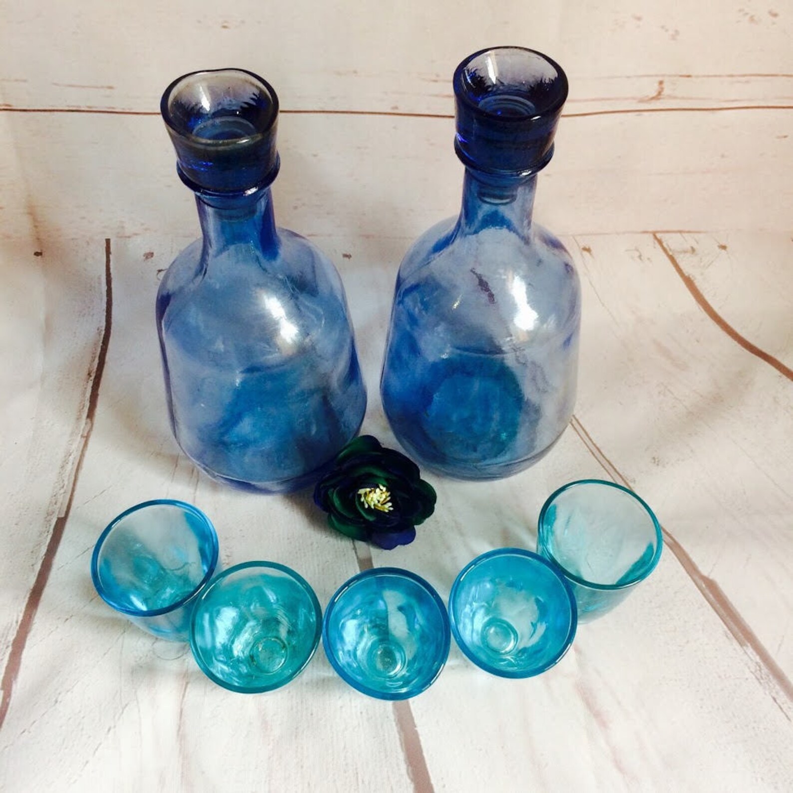 Set for Vodka, Wine Glasses, Colored Blue Crystal Drink Set Shtof Glass ...