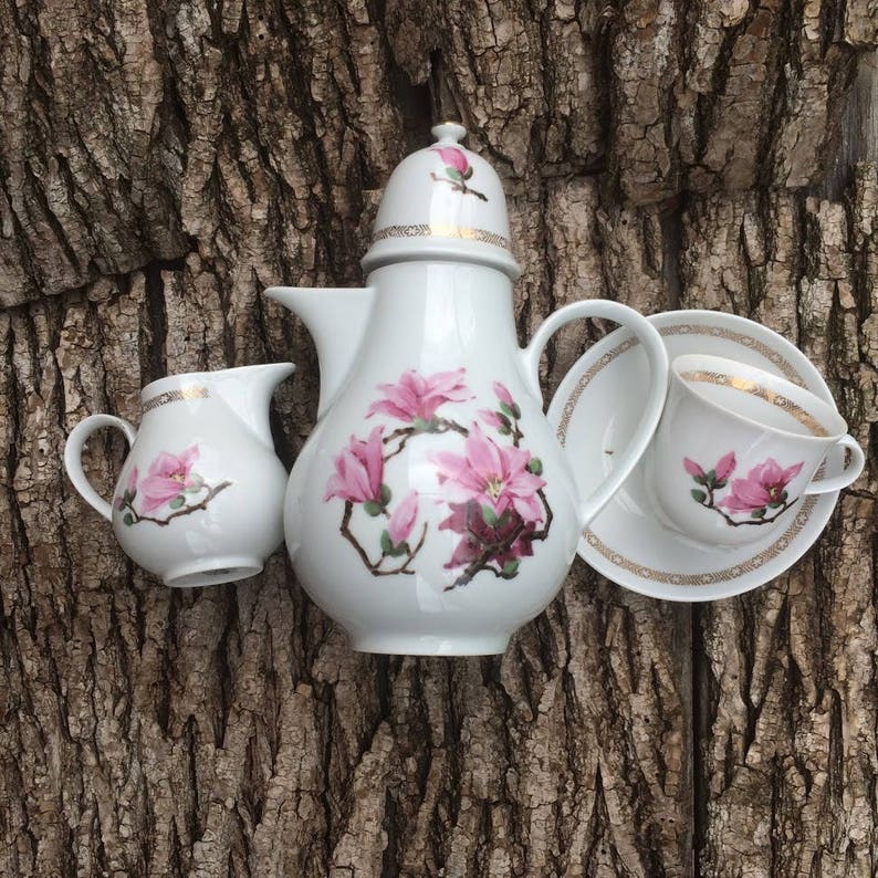 Vintage Porcelain Set Magnolia Tea or Coffee Set for One Person Teapot ...