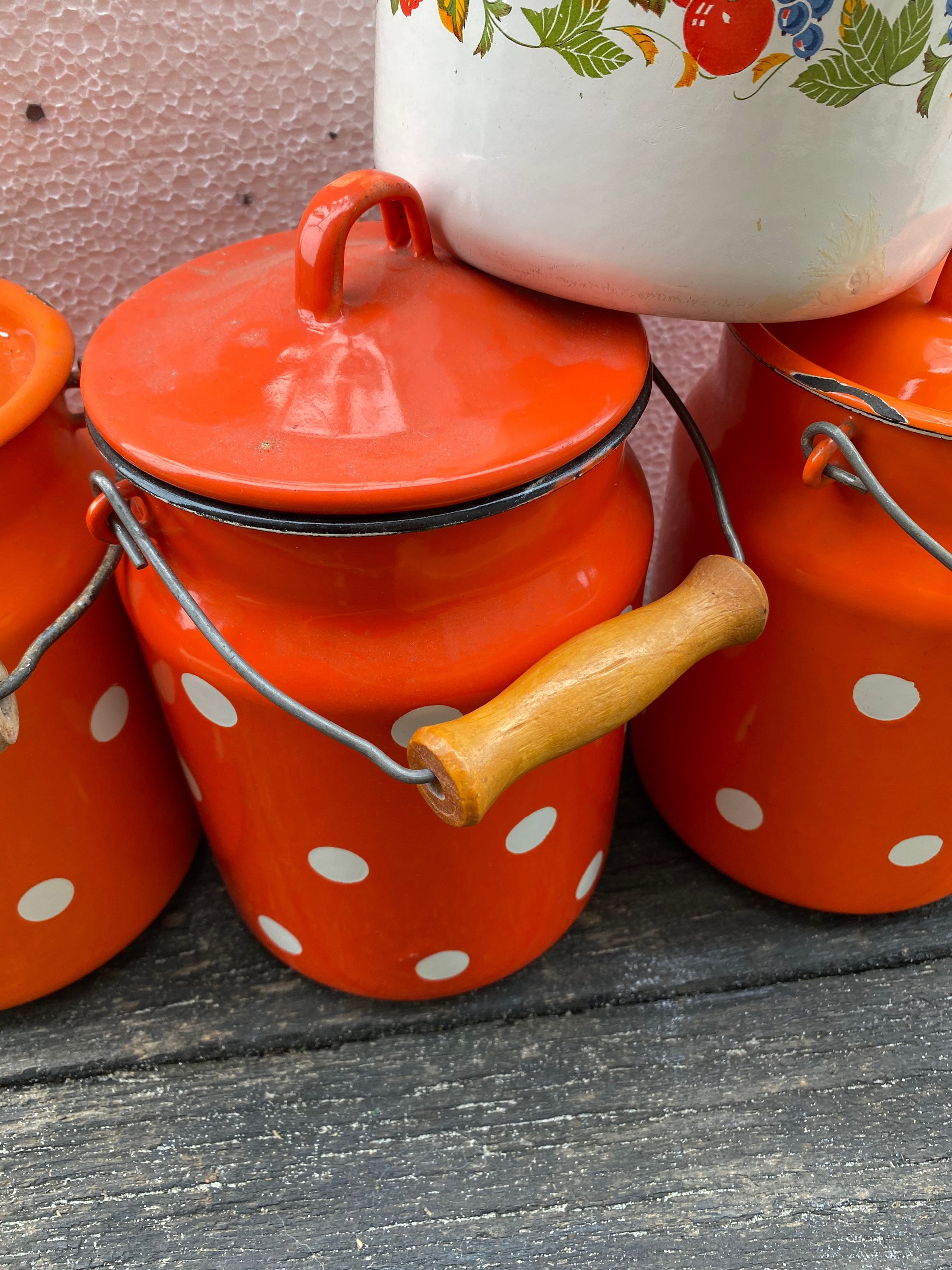 Vintage Enameled Can Red Milk Can Orange Enamel Can Metal - Etsy