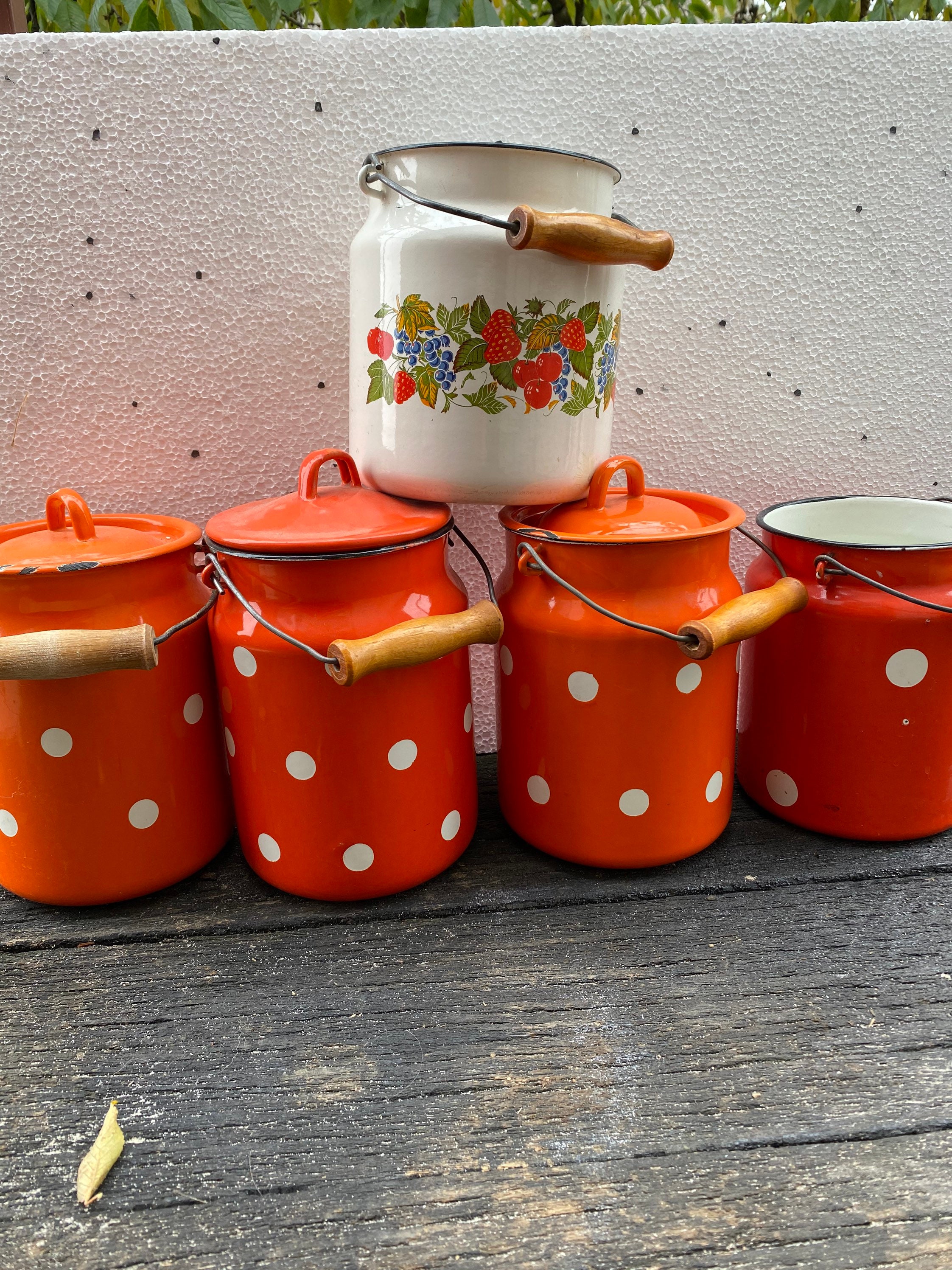 Vintage Enameled Can Red Milk Can Orange Enamel Can Metal - Etsy