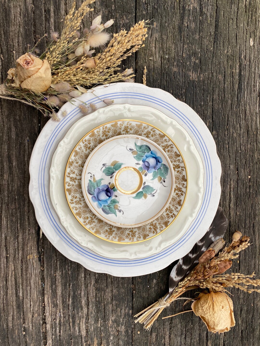 Set of 4 Plates, Festive Table Setting Table Decor, Vintage Plates One ...