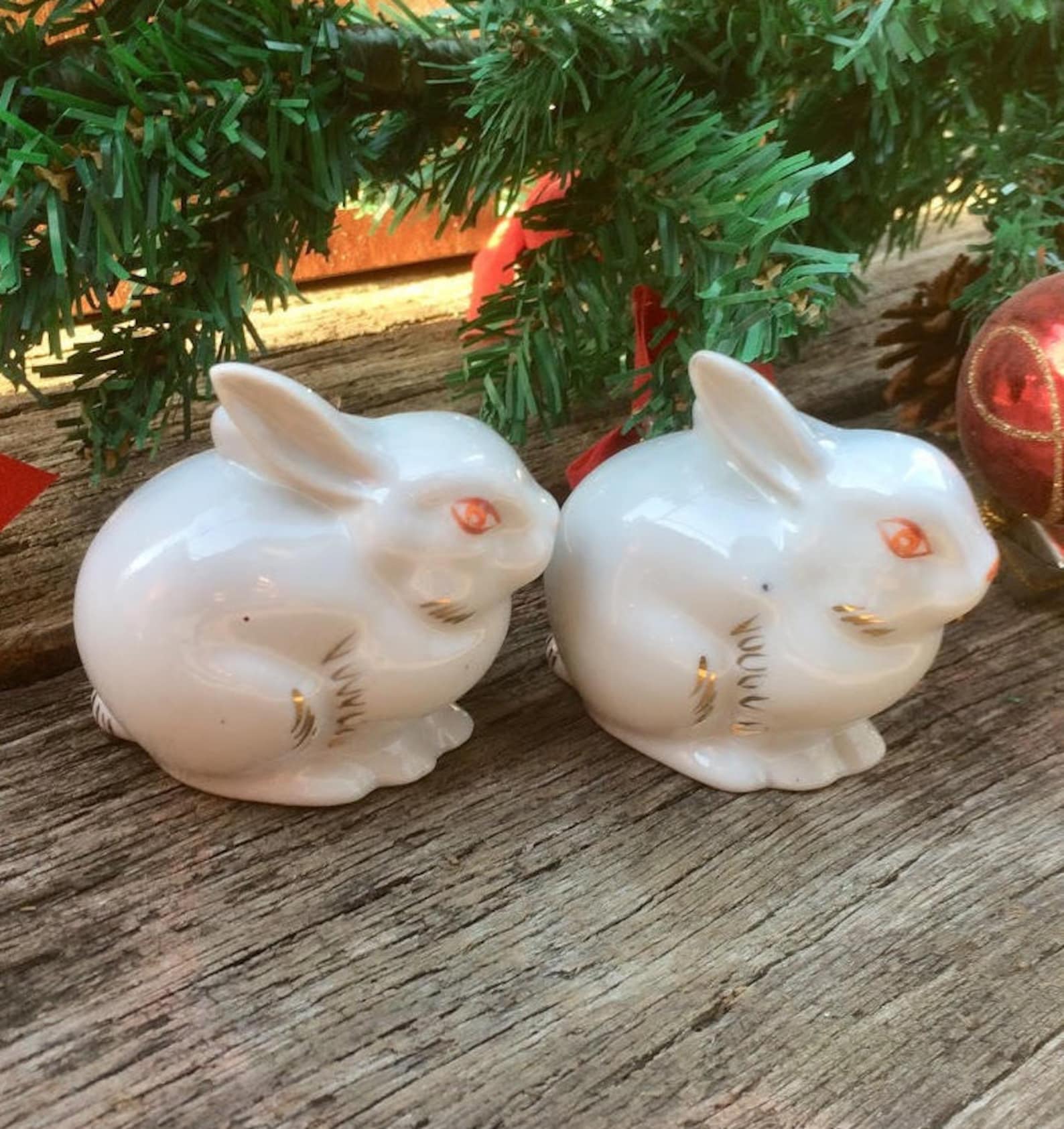 Porcelain Figurine Hare 2 White Hares Family Eastern White | Etsy