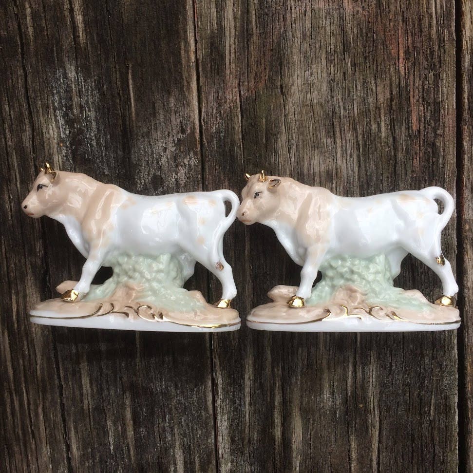 White Porcelain figurine Bulls Ceramic Figurine Bulls | Etsy
