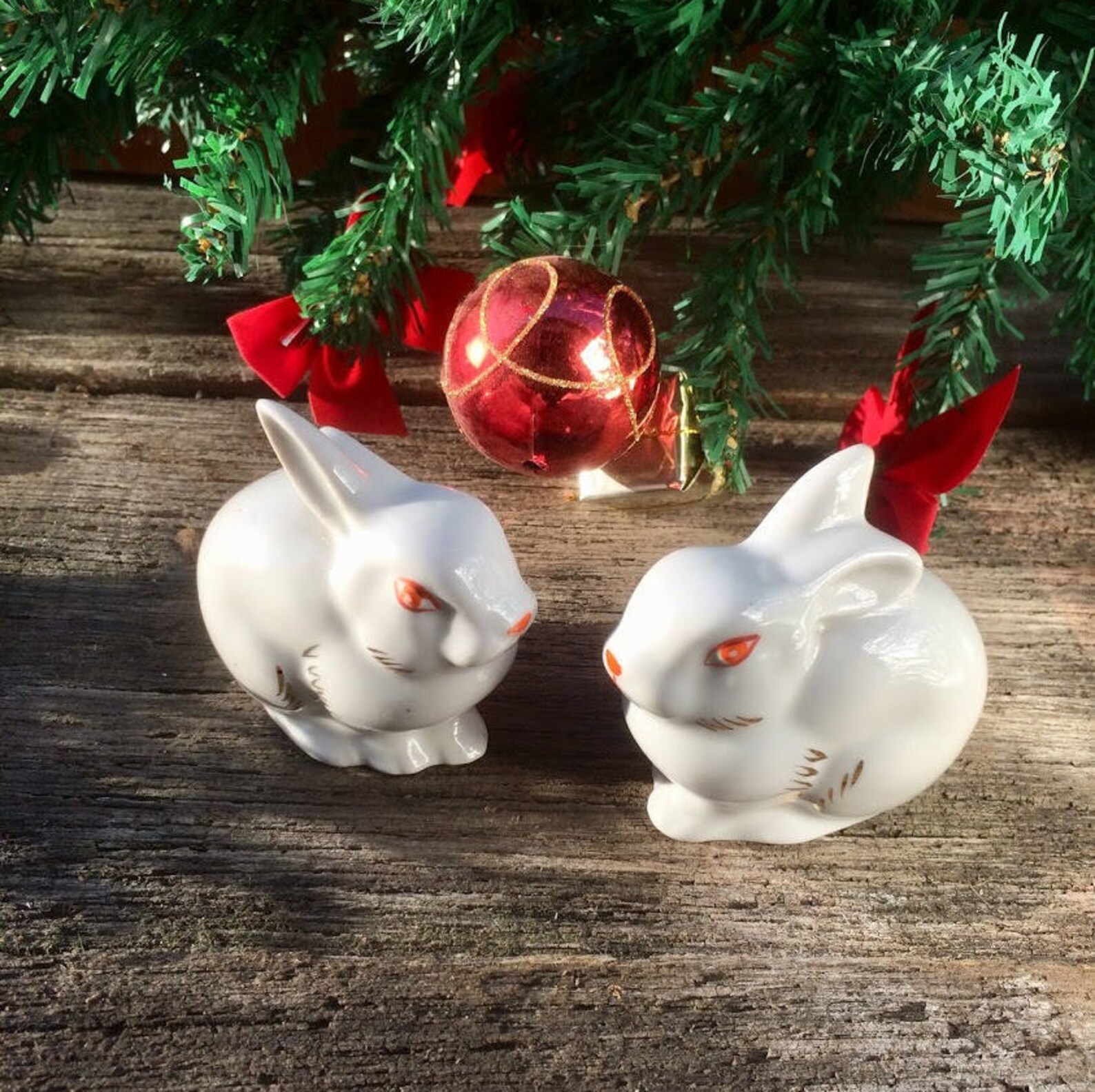 Porcelain Figurine Hare 2 White Hares Family Eastern White Bunny Home ...