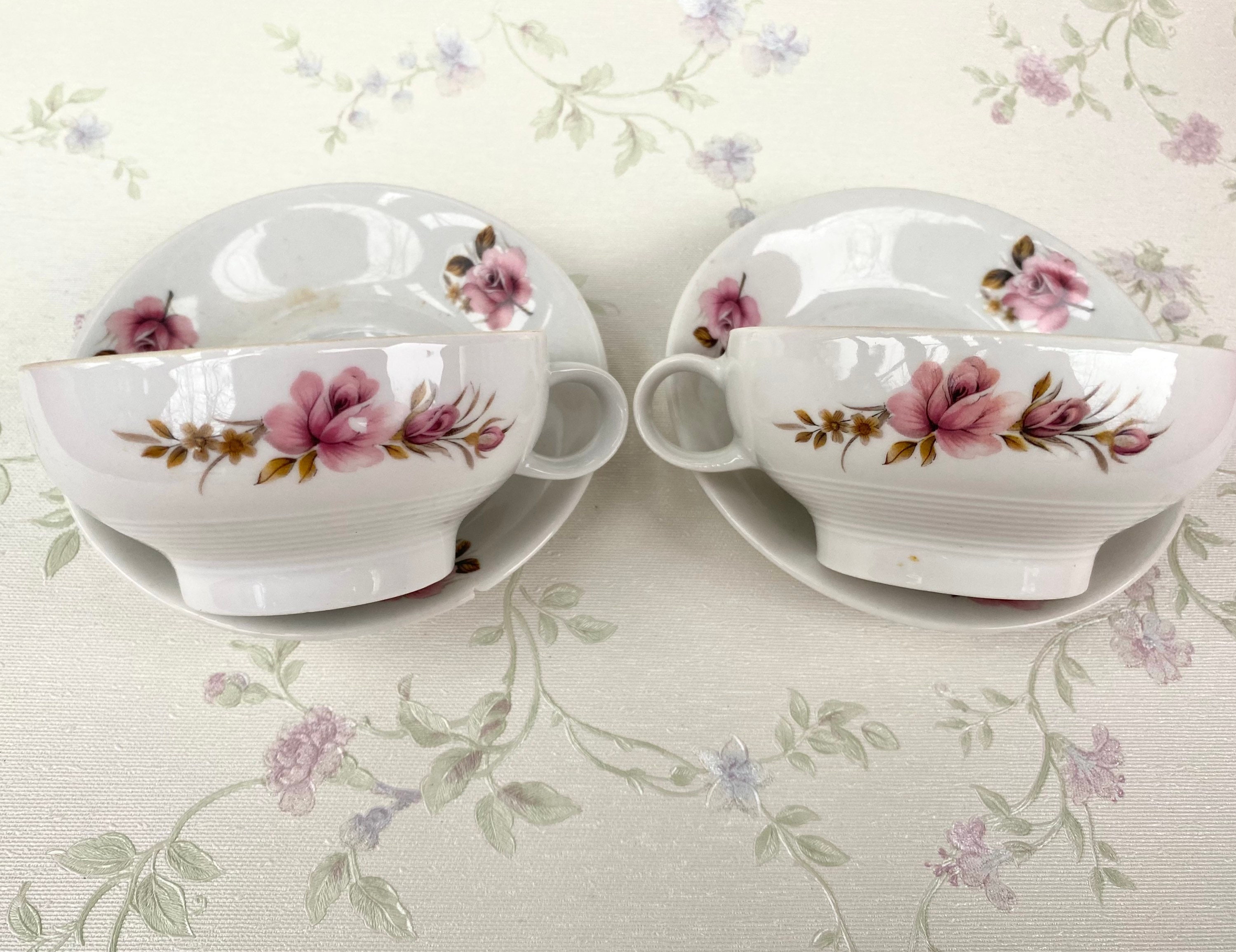 Pink Tea set Tea cup and saucer Pink with gold Tea cup | Etsy