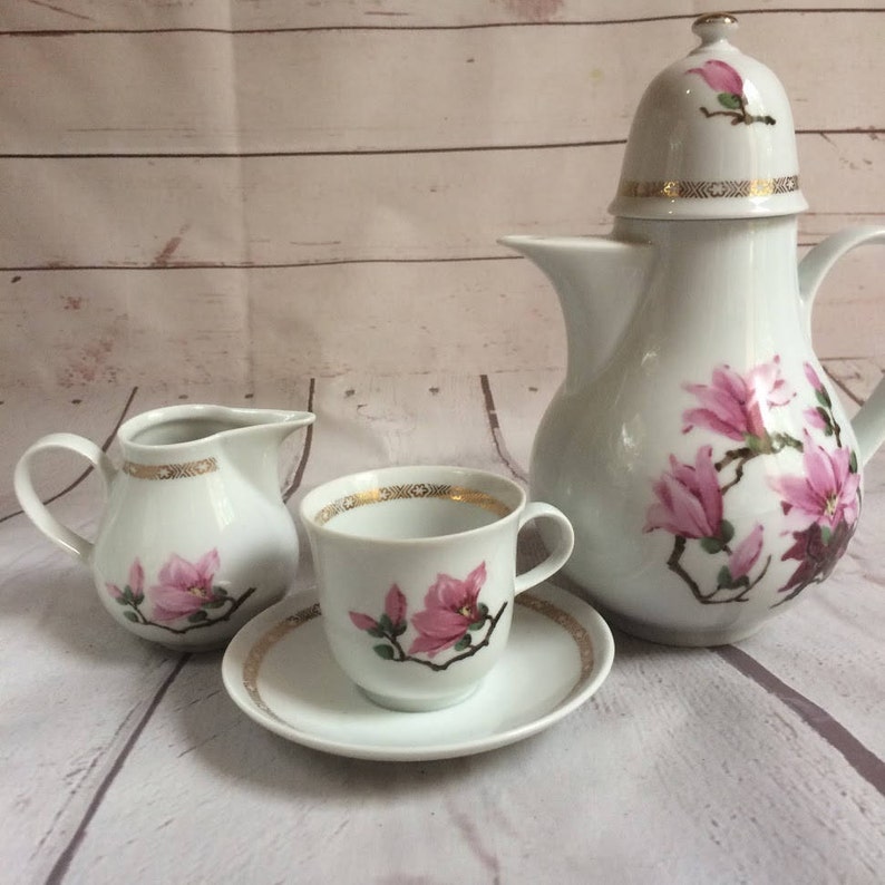 Vintage Porcelain Set Magnolia Tea or Coffee Set for One Person Teapot ...