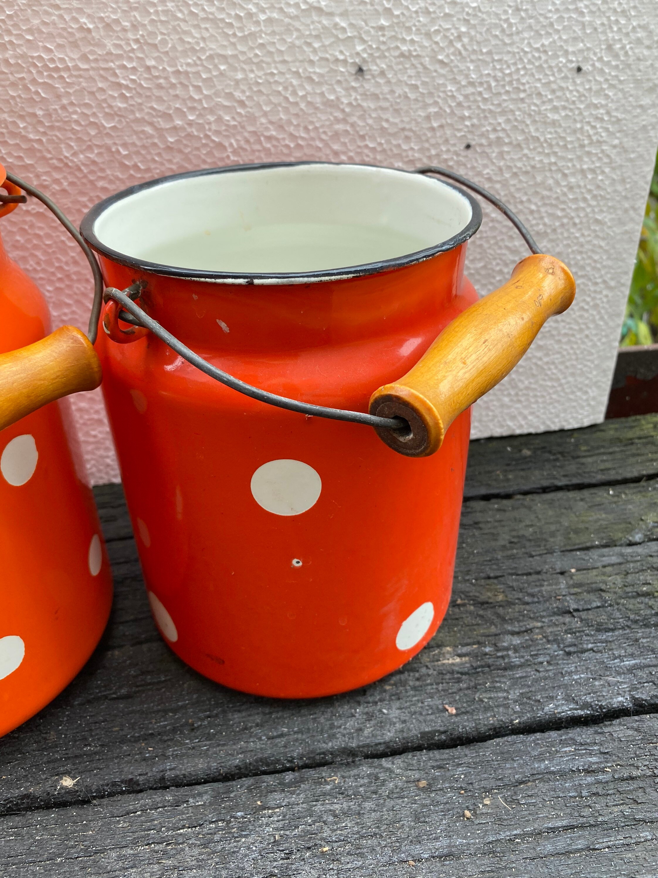 Vintage Enameled Can Red Milk Can Orange Enamel Can Metal - Etsy