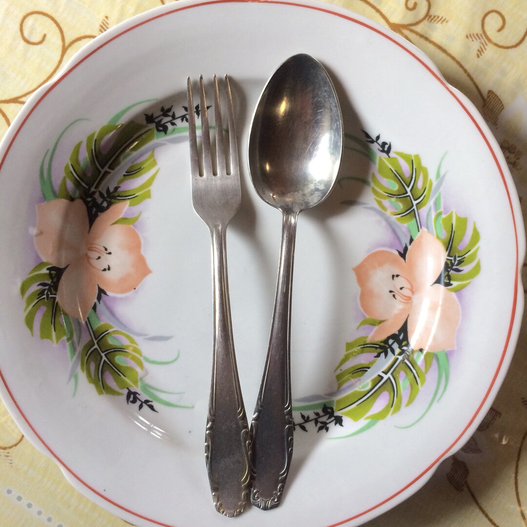 Vintage Metal Spoon and Fork, Old Spoon 1970, Food Photography Props ...