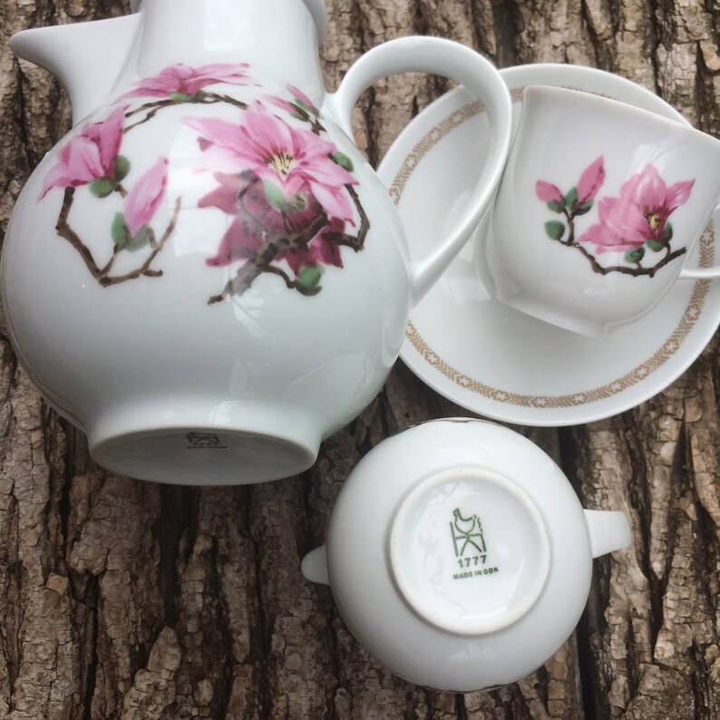 Vintage Porcelain Set Magnolia Tea or Coffee Set for One Person Teapot ...