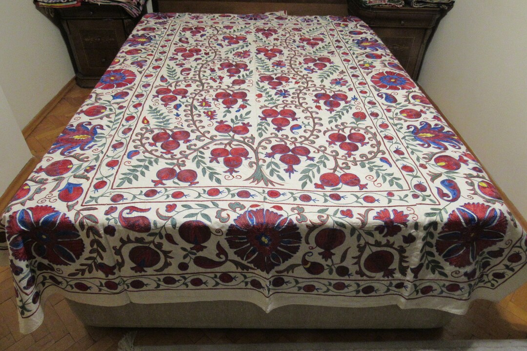 Silk Embroidery Suzani,cotton Fabric,suzani Bedding,suzani Bedspread ...