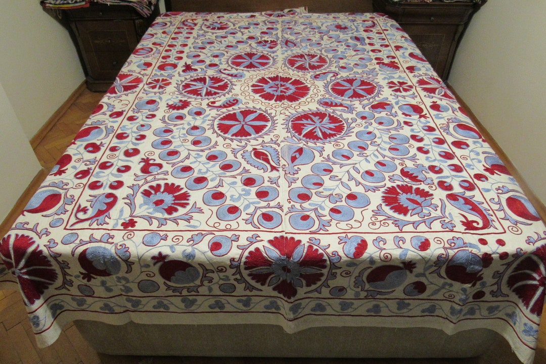 Silk Embroidery Suzani,cotton Fabric,suzani Bedding,suzani Bedspread ...