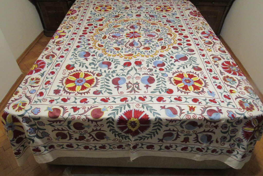 Silk Embroidery Suzani,cotton Fabric,suzani Bedding,suzani Bedspread ...