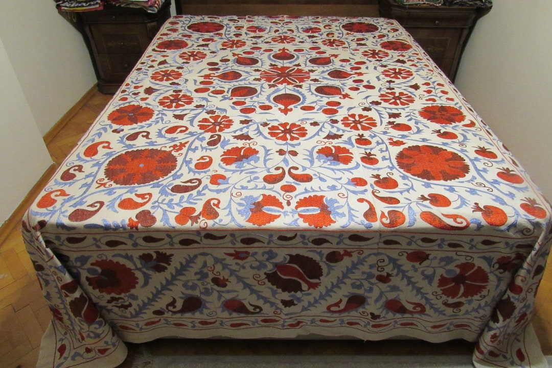 Silk Embroidery Suzani,cotton Fabric,suzani Bedding,suzani Bedspread ...