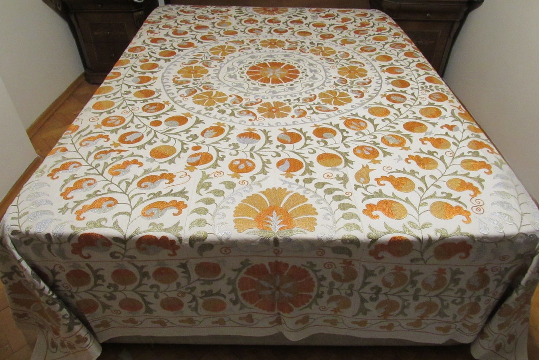 Silk Embroidery Suzani,cotton Fabric,suzani Bedding,suzani Bedspread ...