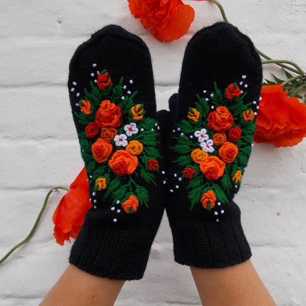 Embroidered Mittens - Etsy