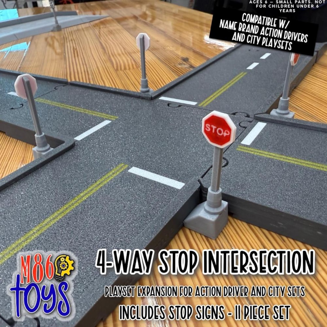 4-way Stop Intersection Road Set – City Streets Compatible With Action ...