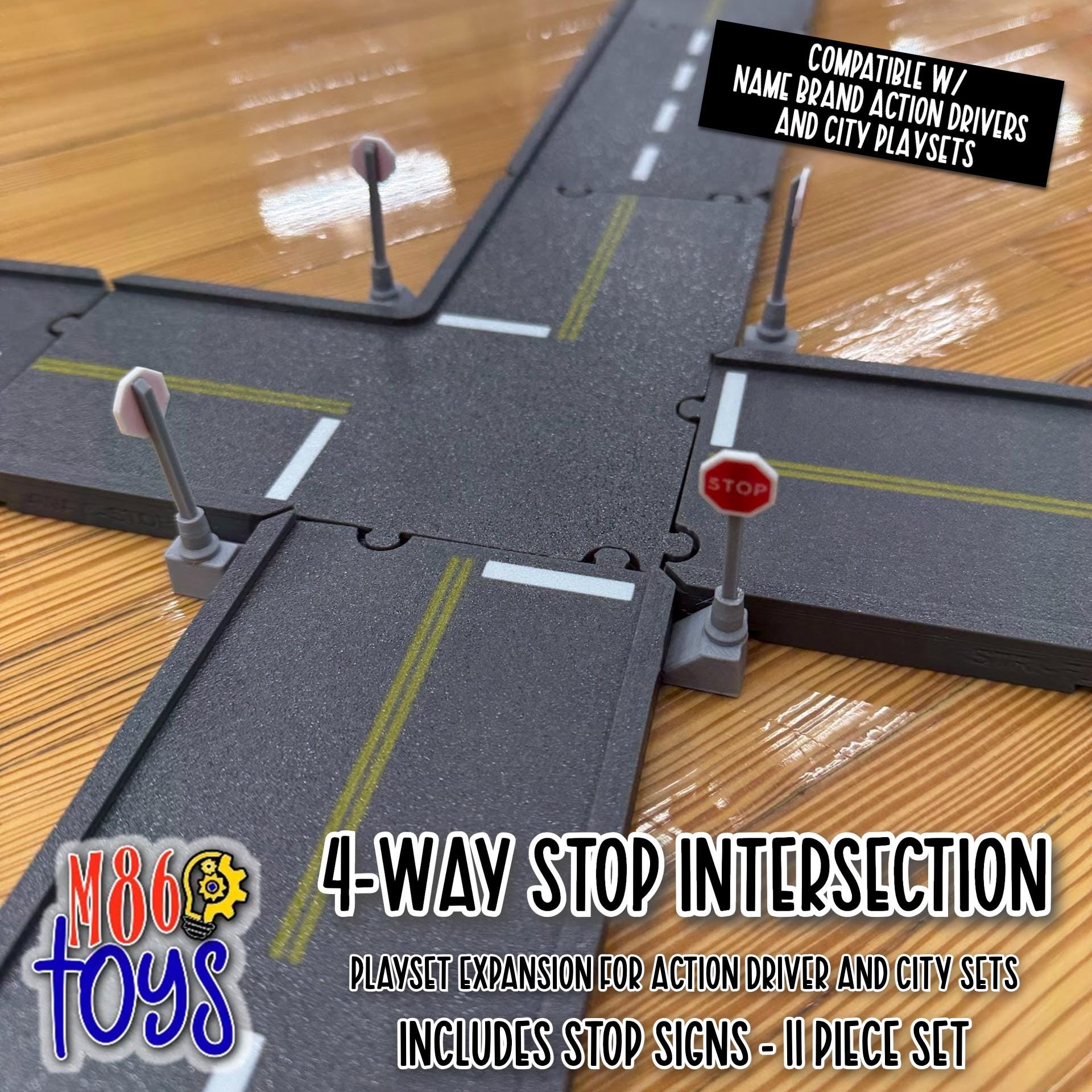 4-way Stop Intersection Road Set – City Streets Compatible With Action ...