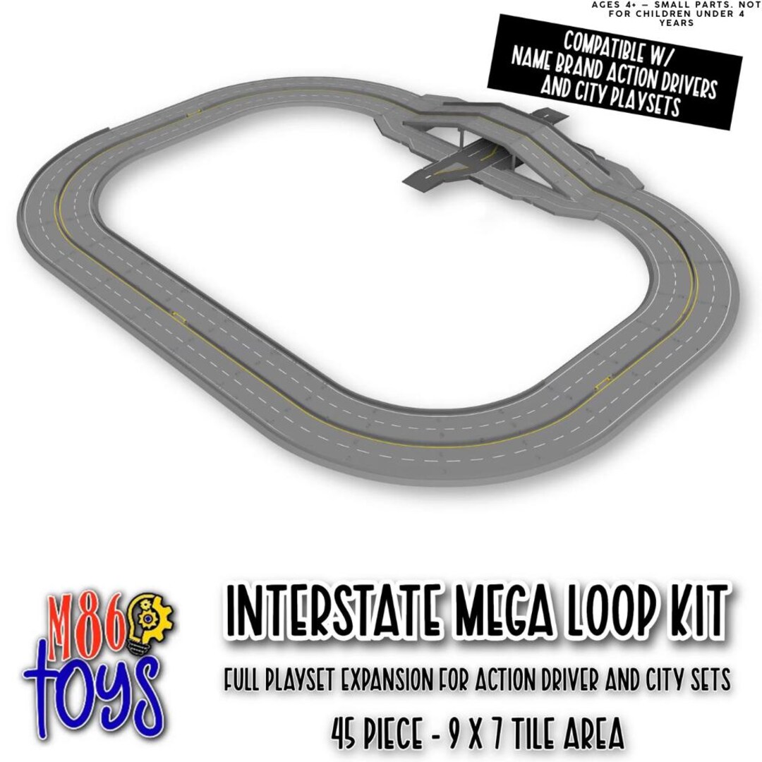 Interstate Mega Loop Kit – 45-piece Playset Expansion for Diecast Cars ...