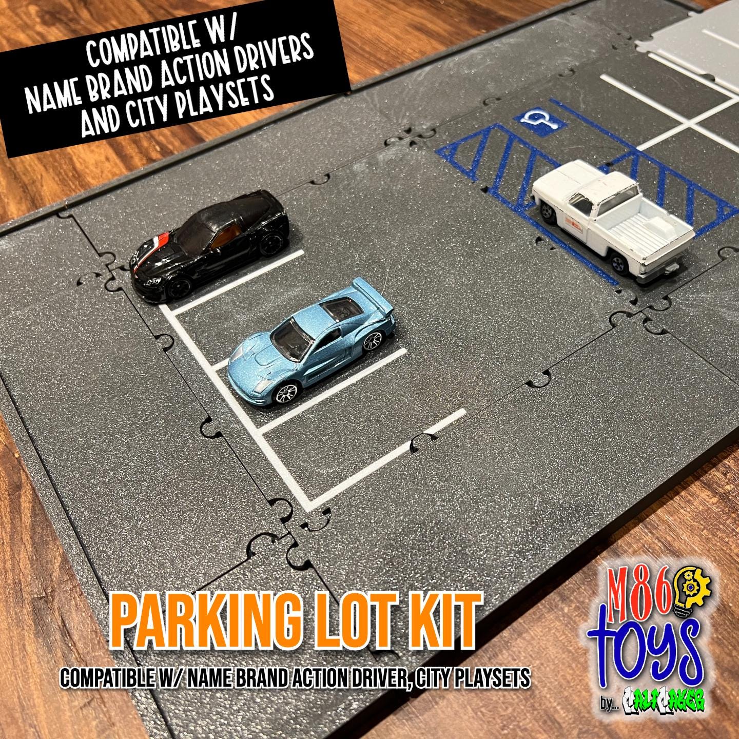 Interlocking Parking Lot Tile Kit (9 Pieces) - Compatible W/ Matchbox ...