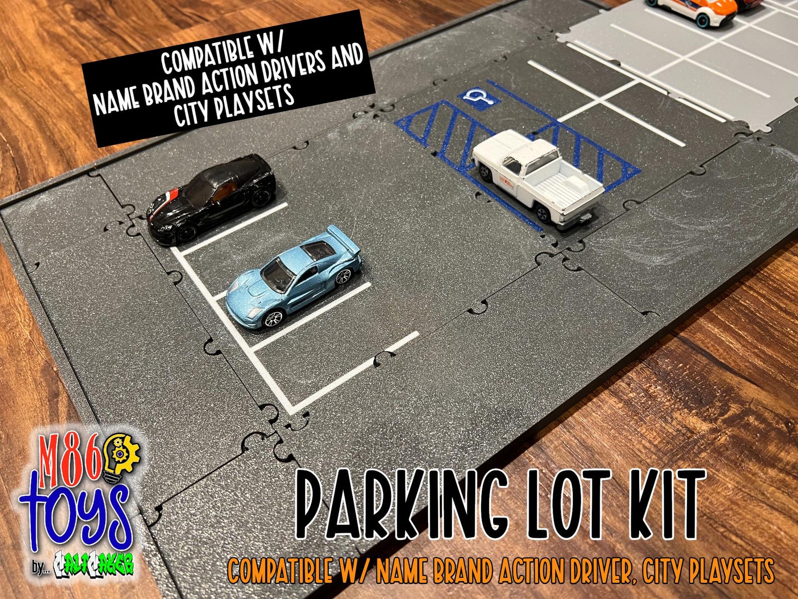 Interlocking Parking Lot Tile Kit (9 Pieces) - Compatible W/ Matchbox ...