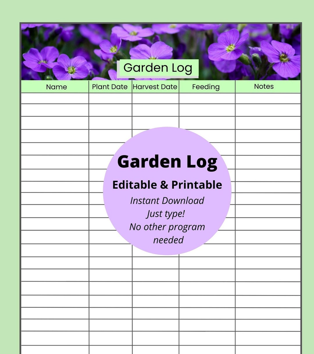 GARDEN LOG FILLABLE Printable Garden Log Digital Garden - Etsy Australia