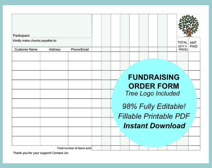 EDITABLE FUNDRAISER FORM, Printable Fundraising Order Form, School ...