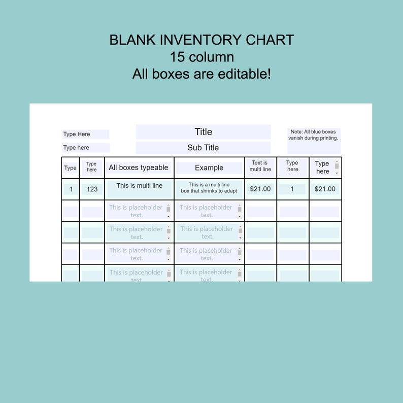 BLANK INVENTORY TEMPLATE, Editable Inventory Log, Instant Download ...