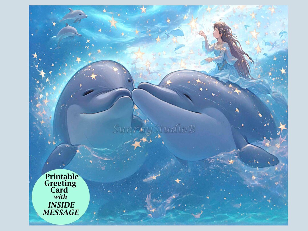 DOLPHIN GREETING CARD, Printable Greeting Card With Inside Card Message ...