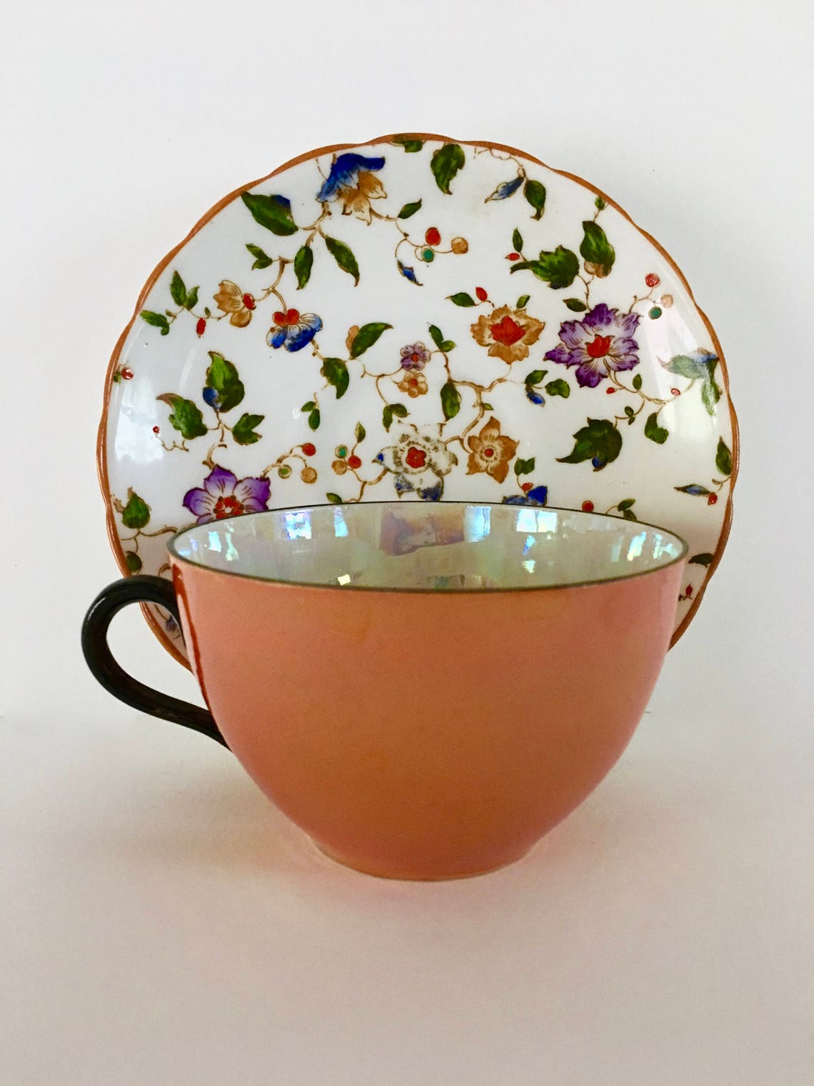 Vintage German Lusterware Orange Teacup and English Tuscan - Etsy