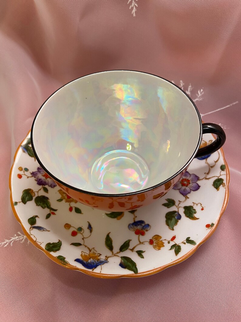 Vintage German Lusterware Orange Teacup and English Tuscan - Etsy