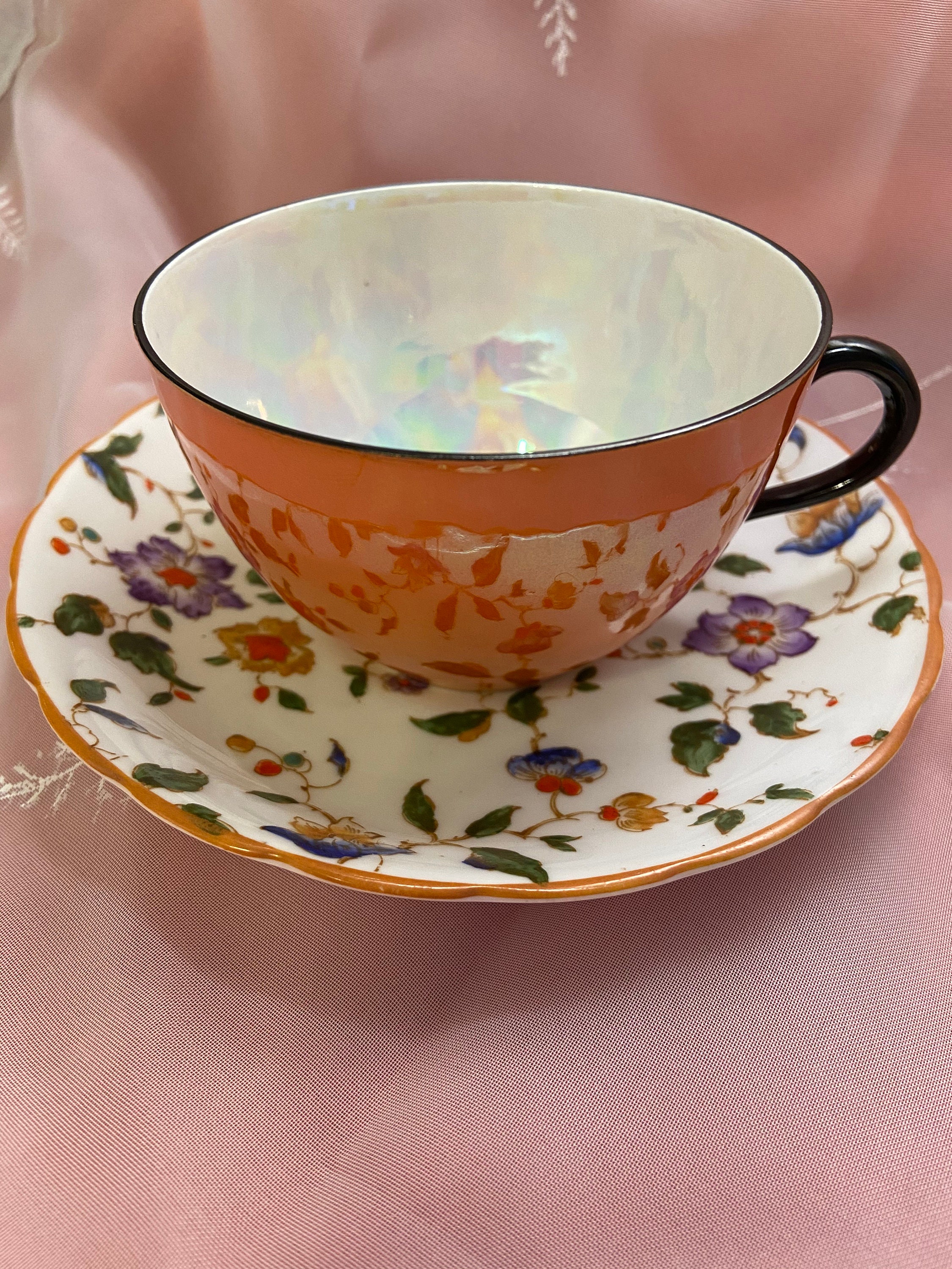 Vintage German Lusterware Orange Teacup and English Tuscan | Etsy
