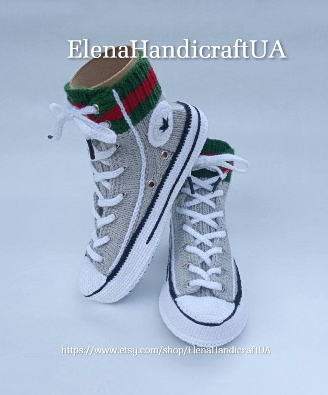 Knitted Gray Sneakers Converse|home Slippers for Man|crochet Converse ...