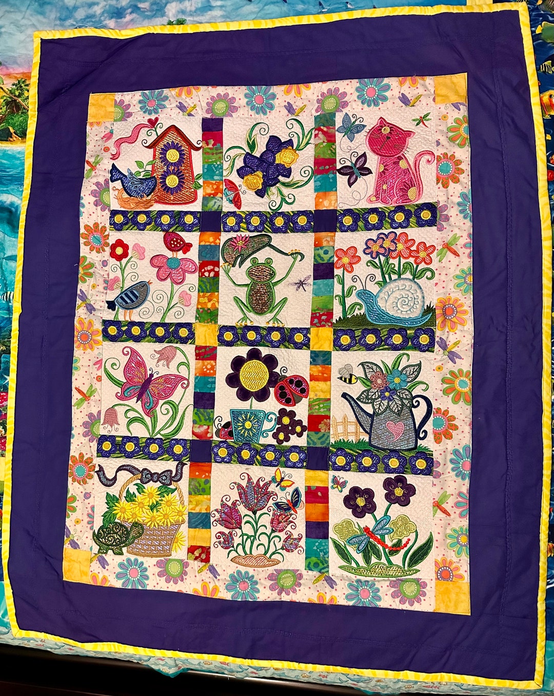 Mylar Embroidered Quilt With Applique' Using Fun Designs and Bright ...