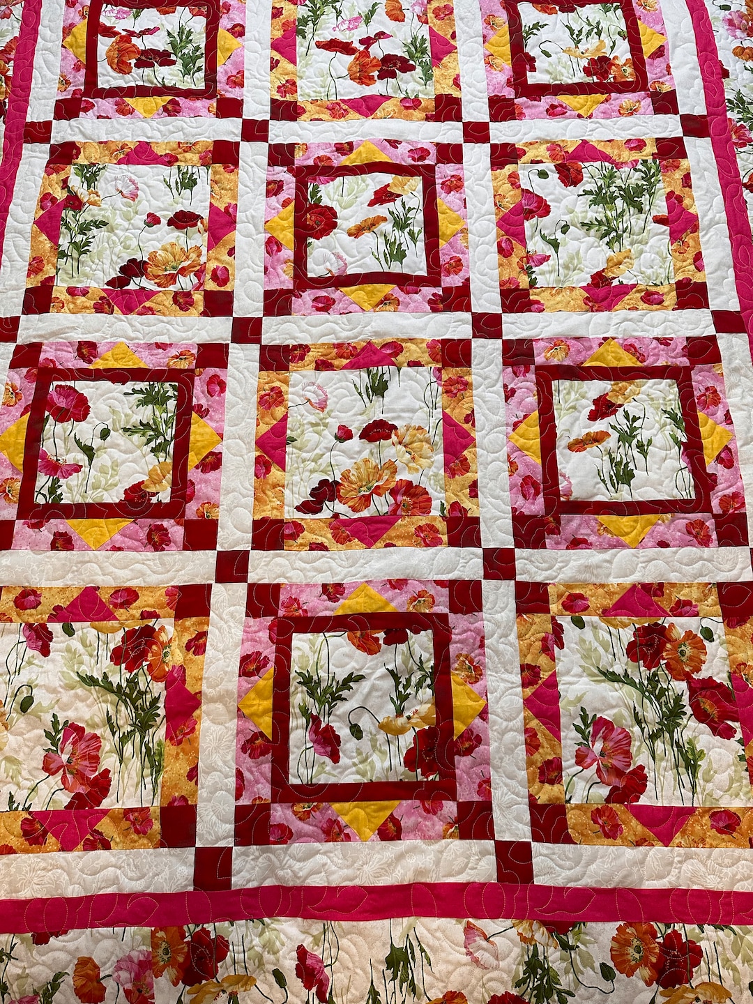 Pink and Yellow Flower Twilight Full Size Quilt - Etsy