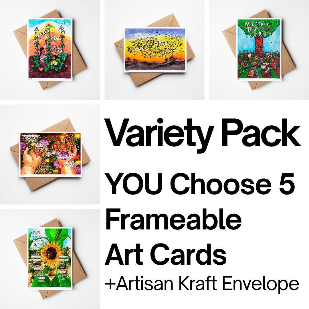 Variety Pack of FIVE Frameable Art Cards, Watercolor Art, Social ...