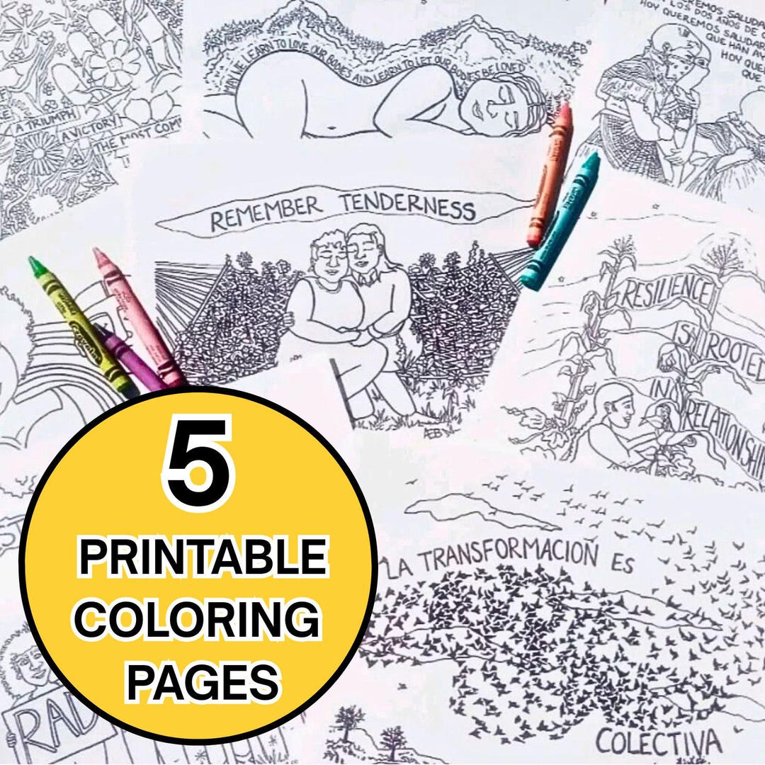 FIVE PRINTABLE, English/spanish Coloring Pages, Print-from-home ...