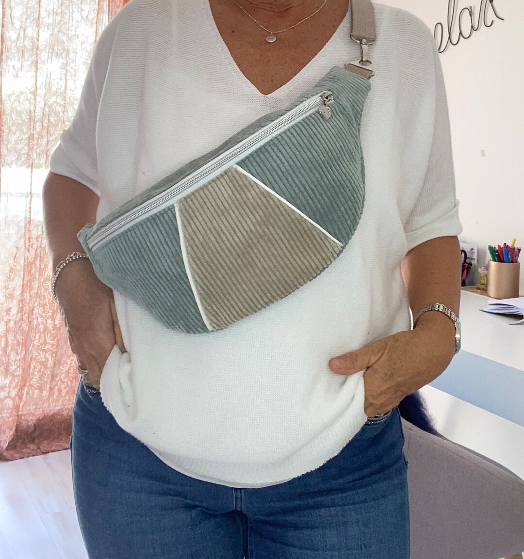 BICOLOR Velvet Fanny Pack CUSTOMIZABLE Removable Patterned Strap of ...