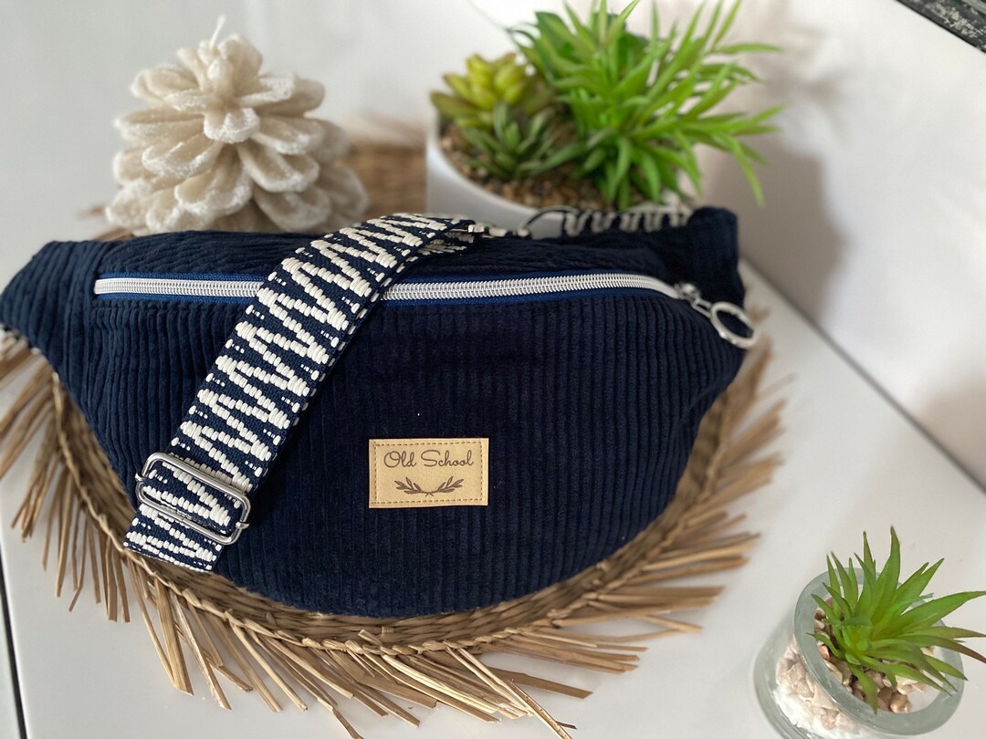 NAVY BLUE Velvet Fanny Pack CUSTOMIZABLE Removable Patterned Strap of ...