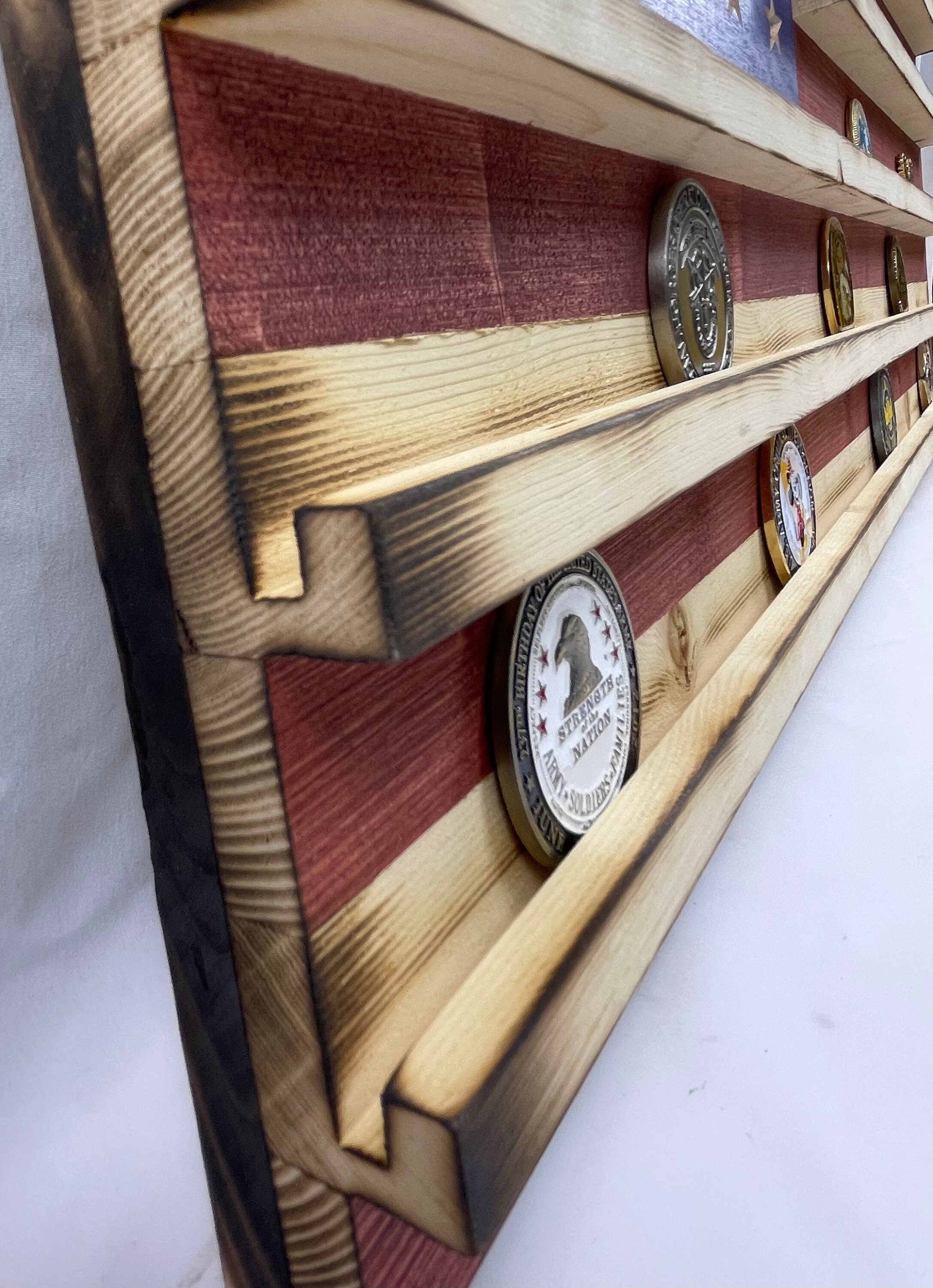 Military Challenge Coin Display Rack US Wood Flag for Military Police ...