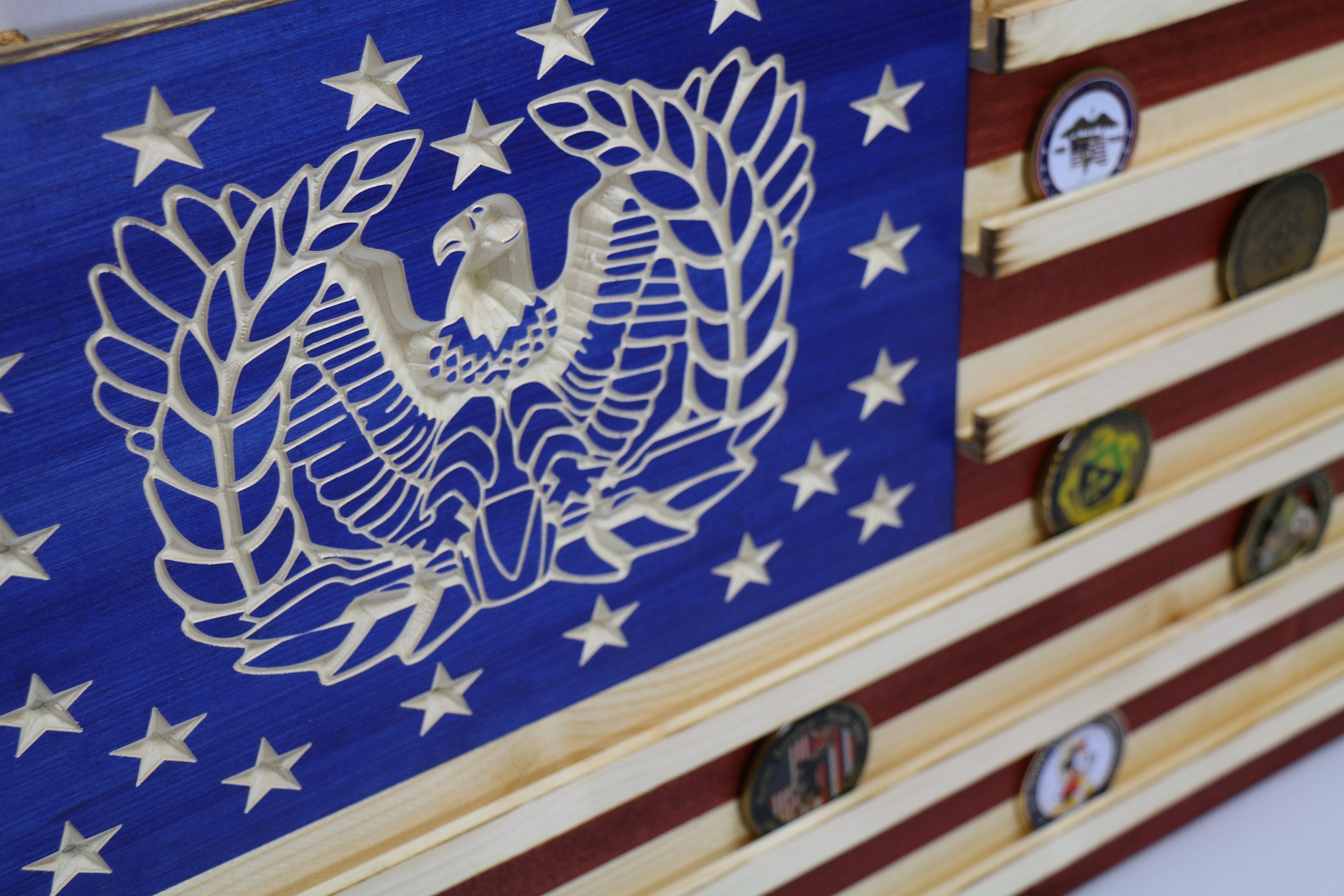 Military Challenge Coin Display Rack US Wood Flag With Warrant - Etsy