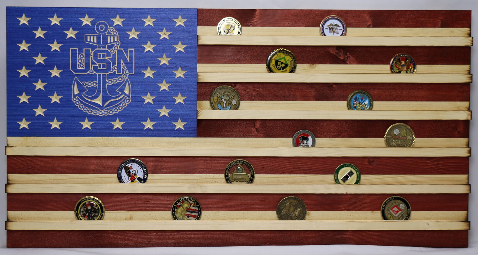Military Challenge Coin Display Rack US Wood Flag for USN - Etsy