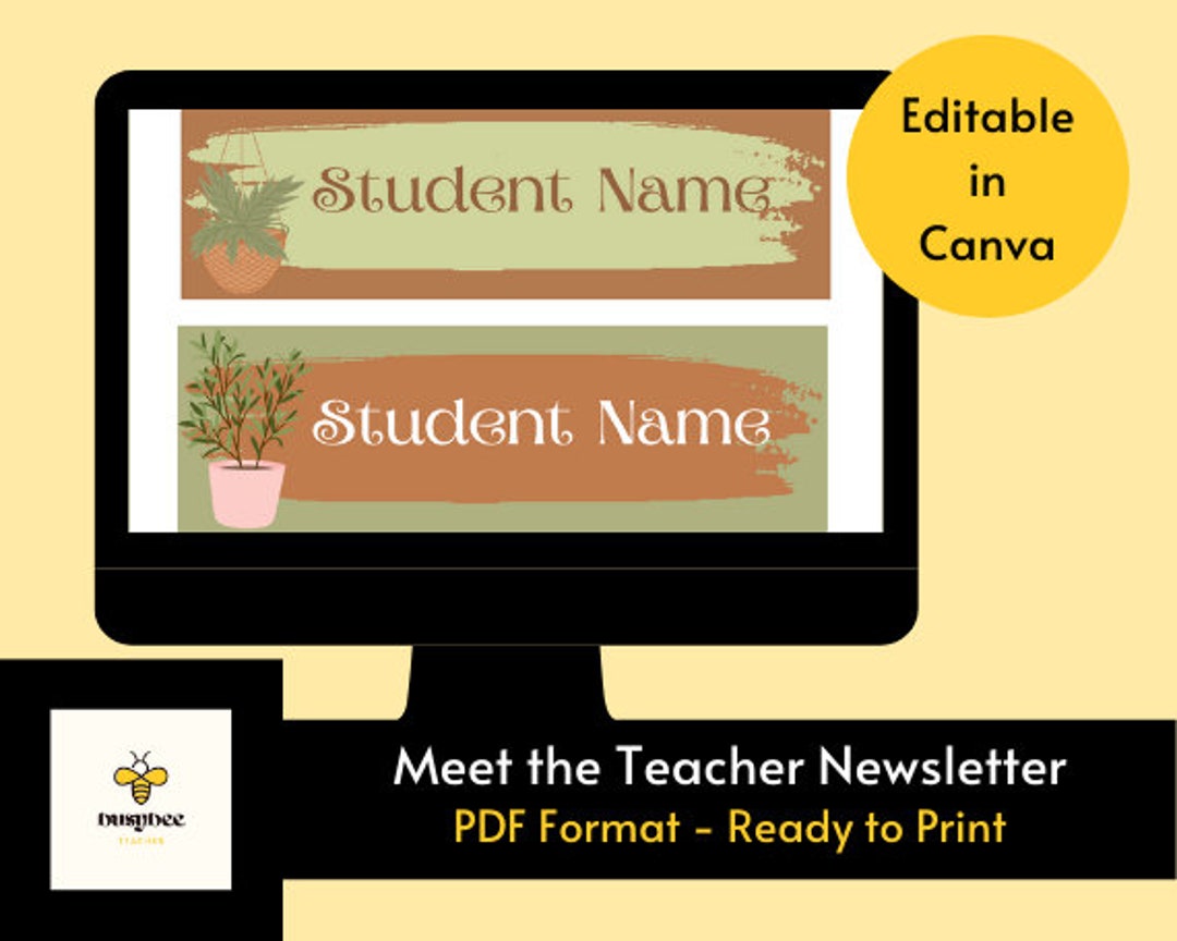 Boho Plants Desk Nameplates - Canva Editable - Etsy