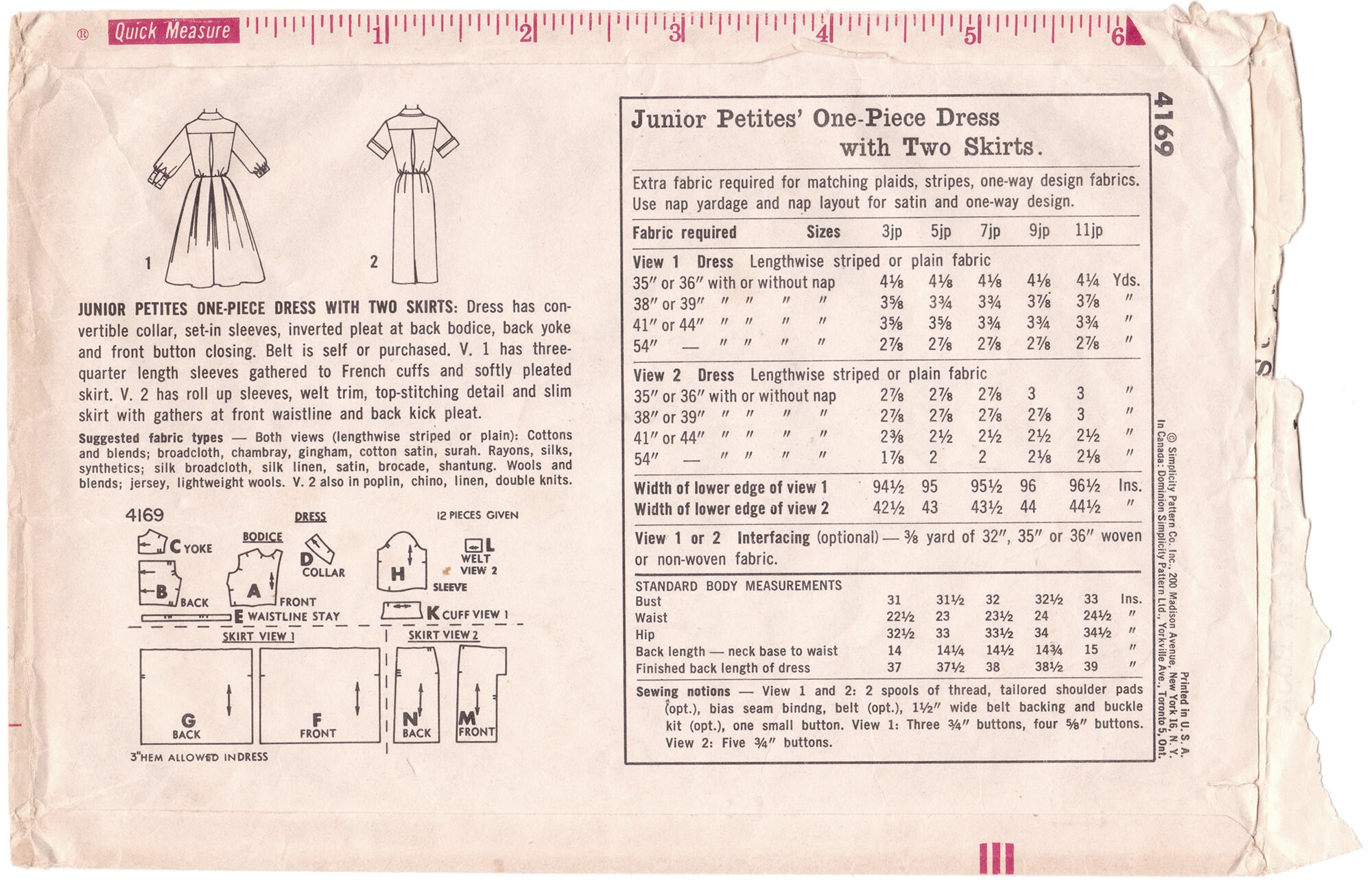 Simplicité 4169 // 1960s Shirtwaist Dress Couture Pattern // Bust 31.5 ...