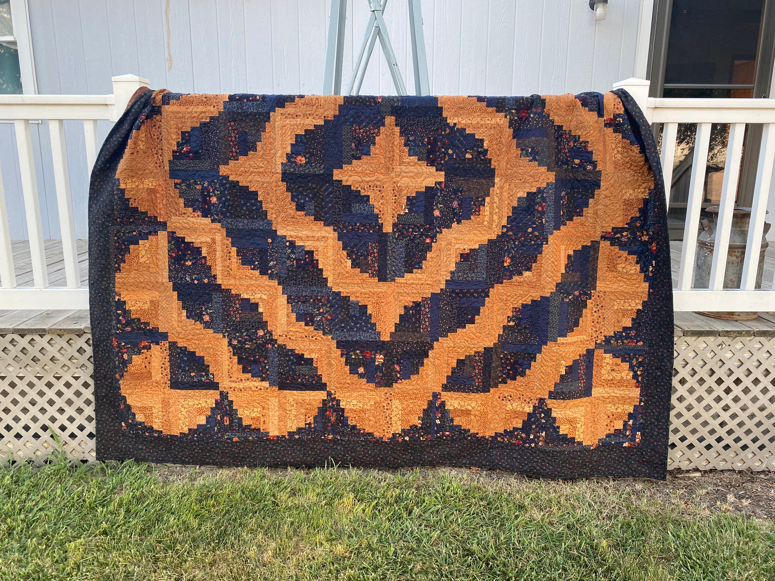 Blue and Tan Log Cabin Quilt - Etsy