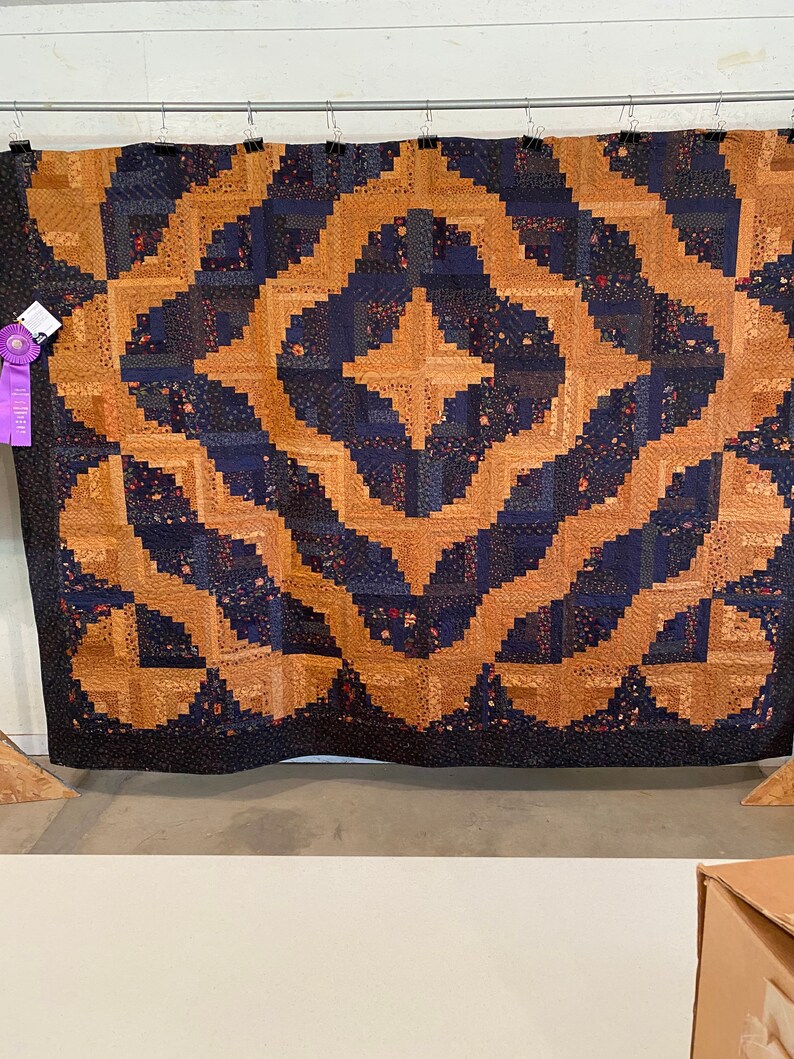 Blue and Tan Log Cabin Quilt - Etsy