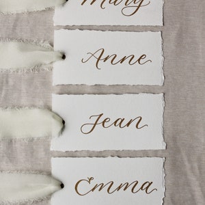 Deckle Edge Calligraphy Name Tags, Bride and Groom Hangers, Hanger for ...