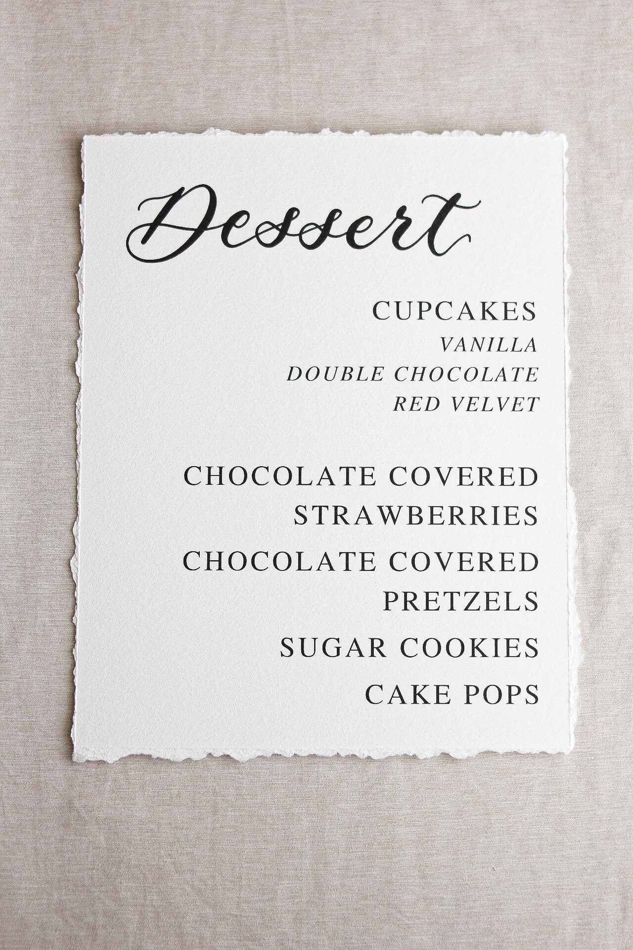 Wedding Dessert Menu Sign, Deckled Edge Dessert Bar Wedding Sign ...