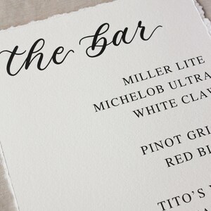 Custom Bar Menu Wedding, Deckled Edge Bar Sign, Wedding Bar Signage ...