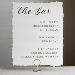 Custom Bar Menu Wedding, Deckled Edge Bar Sign, Wedding Bar Signage ...