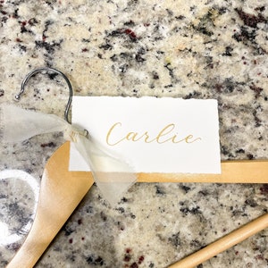 Deckle Edge Calligraphy Name Tags Bride and Groom Hangers Hanger for ...